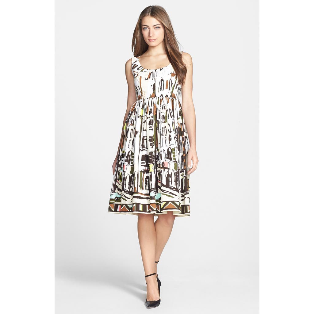 KATE SPADE NEW YORK Kate Spade New York Landscape Print Stretch Cotton Fit & Flare Dress
